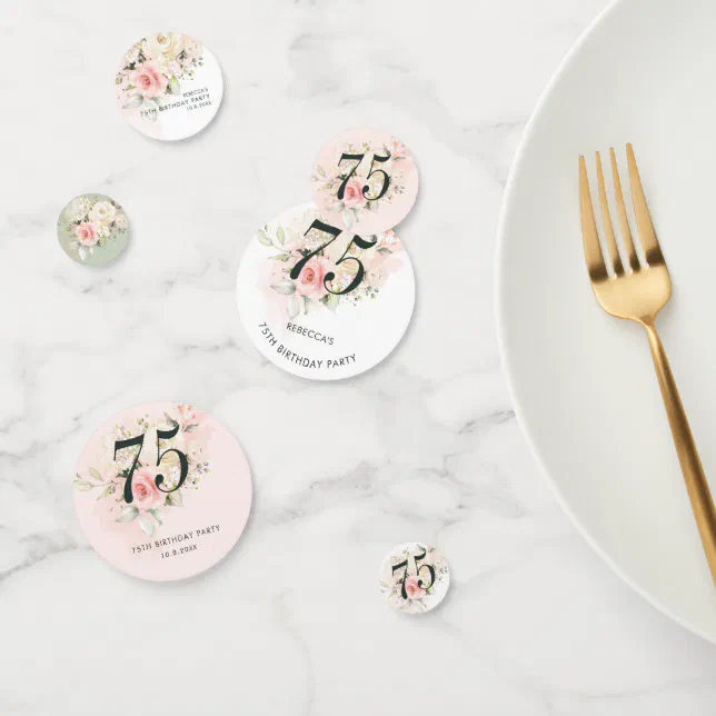 Floral Eucalyptus Foliage Pink 75th Birthday Party Confetti | Zazzle