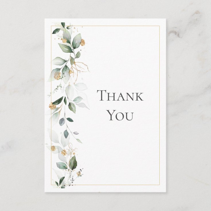 Floral Eucalyptus Greenery Gold Wedding Thank You Card | Zazzle