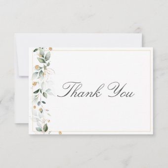 Floral Eucalyptus Greenery Gold Wedding Thank You Card | Zazzle