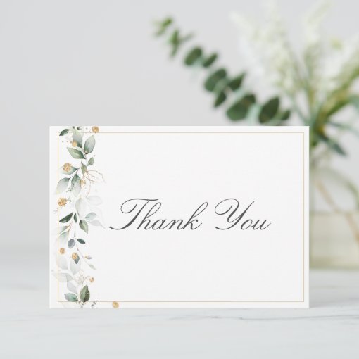 Floral Eucalyptus Greenery Gold Wedding Thank You Card | Zazzle
