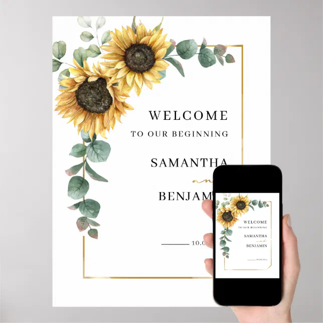 Floral Eucalyptus Sunflower Wedding Welcome Poster | Zazzle