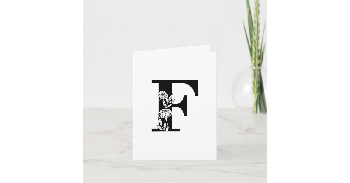 Floral F Monogram On White Note Card | Zazzle