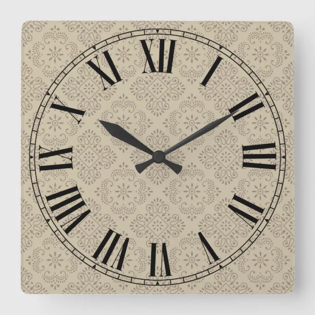 Floral Face Roman Numeral Square Wall Clock | Zazzle