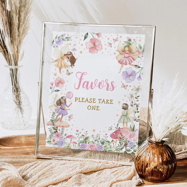 Floral Fairy Garden Birthday Favors Table Sign | Zazzle