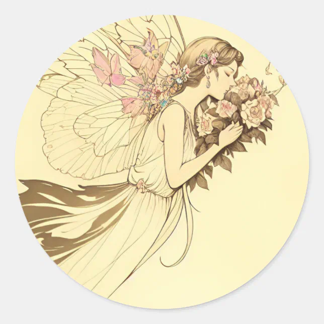 Floral Fairy soft vintage fae Classic Round Sticker | Zazzle