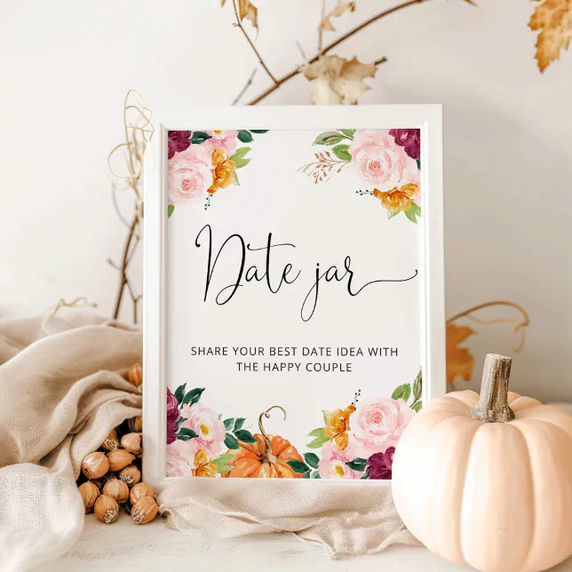 Floral fall date night ideas. Date jar bridal game Poster | Zazzle