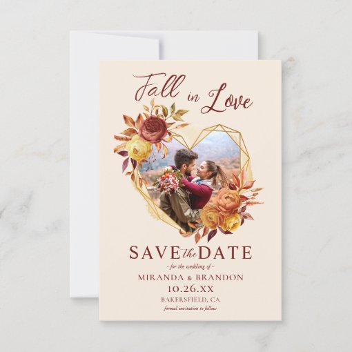 Floral Fall in Love Photo Wedding Save the Date Invitation | Zazzle