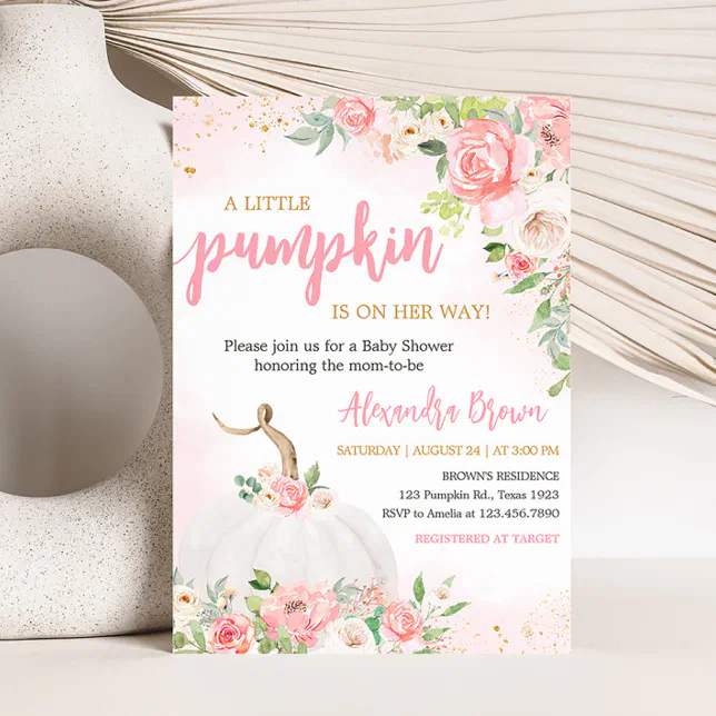 Floral Fall Pumpkin Baby Shower Invitation | Zazzle