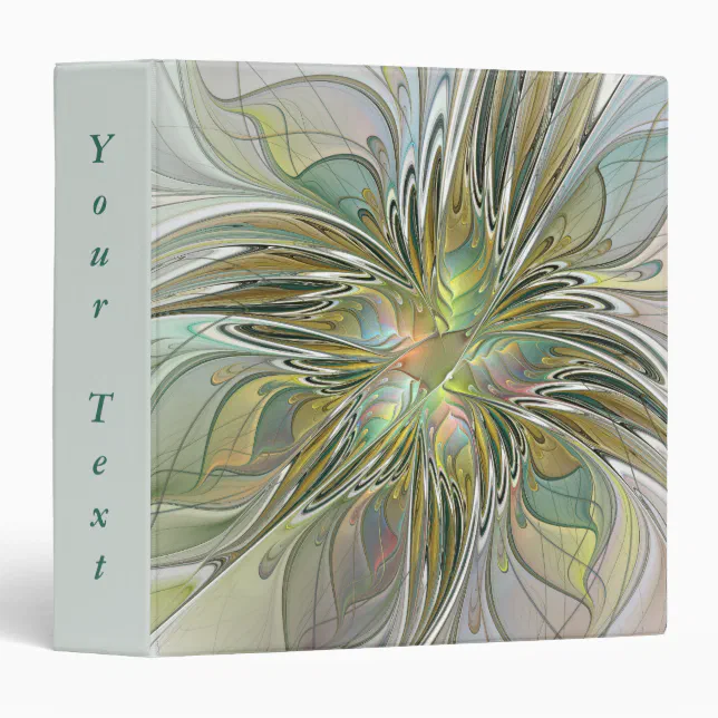 Floral Fantasy Modern Art Flower With Gold Text 3 Ring Binder | Zazzle