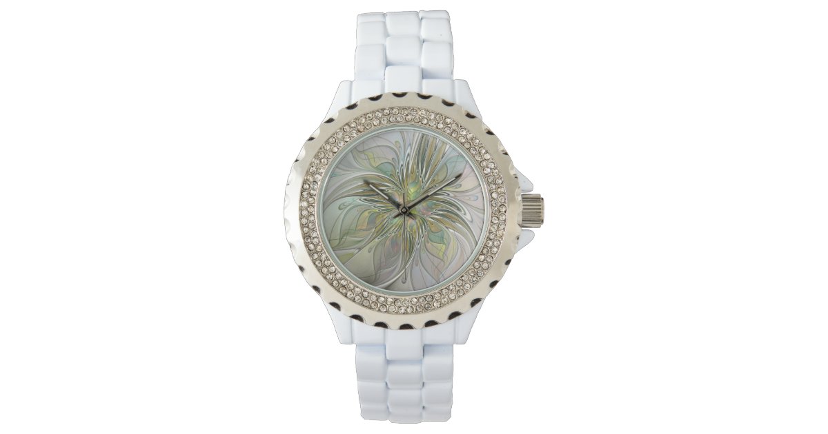 Floral Fantasy Modern Fractal Art Flower With Gold Watch | Zazzle