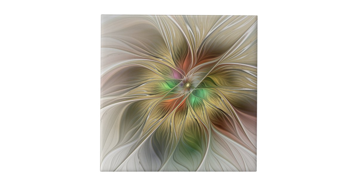Floral Fantasy With Gold Modern Abstract Fractal Ceramic Tile | Zazzle