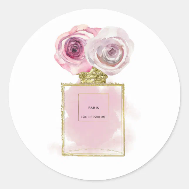 Floral Fashion Perfume Bottle Pink Roses Gold Glam Classic Round ...