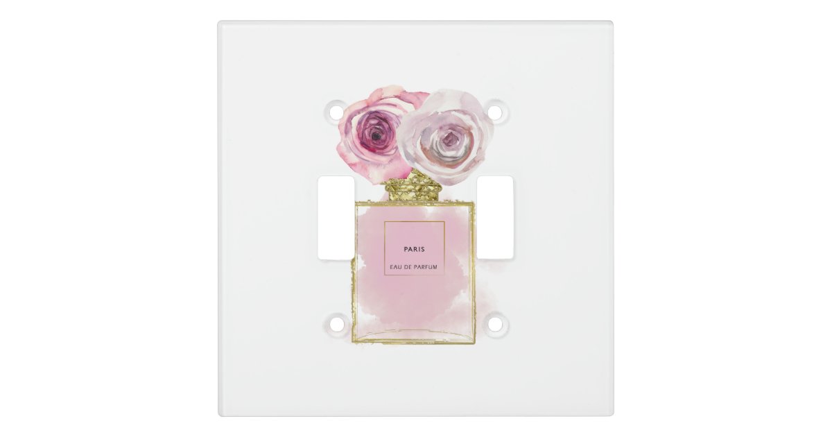 Floral Fashion Perfume Bottle Pink Roses Gold Glam Light Switch Cover ...