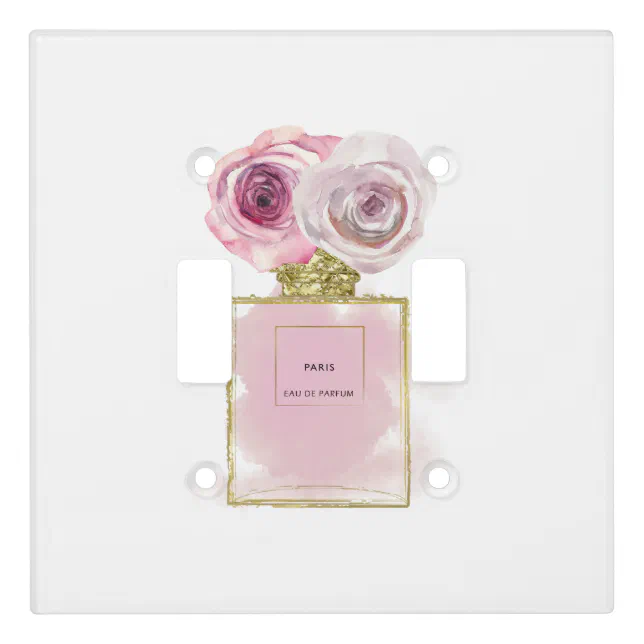 Floral Fashion Perfume Bottle Pink Roses Gold Glam Light Switch Cover ...