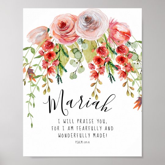 Floral Fearfully and Wonderfully Made Psalm Poster | Zazzle.com