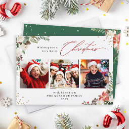 Floral Festivities: Modern Merry Christmas 3 Photo Holiday Card | Zazzle