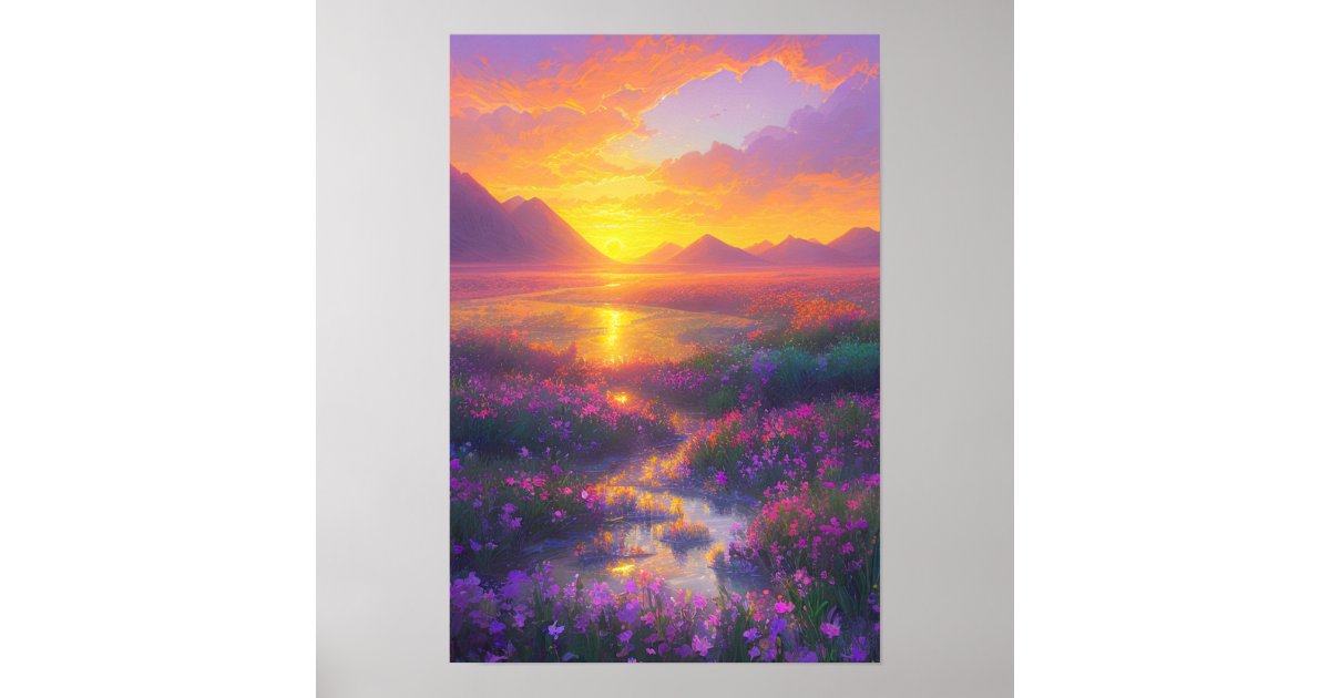 Floral Fields at Dusk Poster | Zazzle