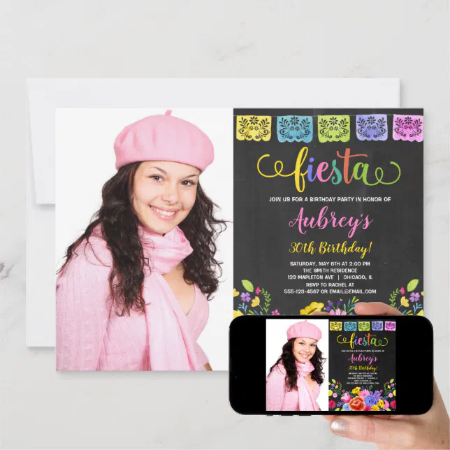 Floral fiesta birthday party photo invitation | Zazzle
