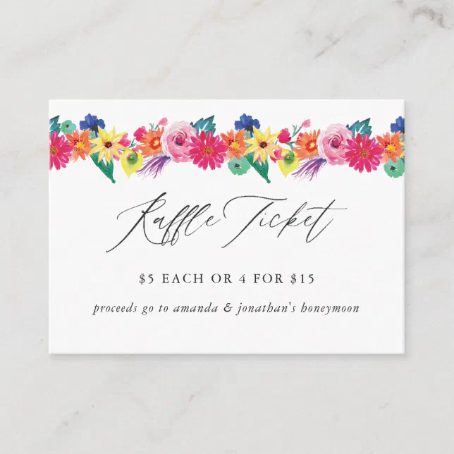 Floral Fiesta Bridal Shower Raffle Ticket Enclosure Card | Zazzle