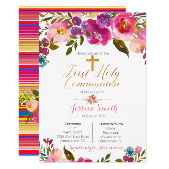 Floral First Holy Communion Invitations Mexican | Zazzle.com