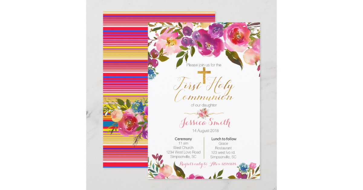Floral First Holy Communion Invitations Mexican | Zazzle