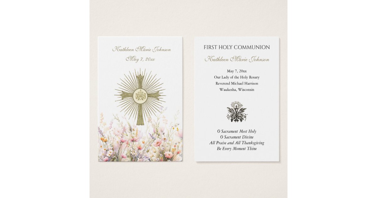 Floral First Holy Communion Remembrance Card | Zazzle