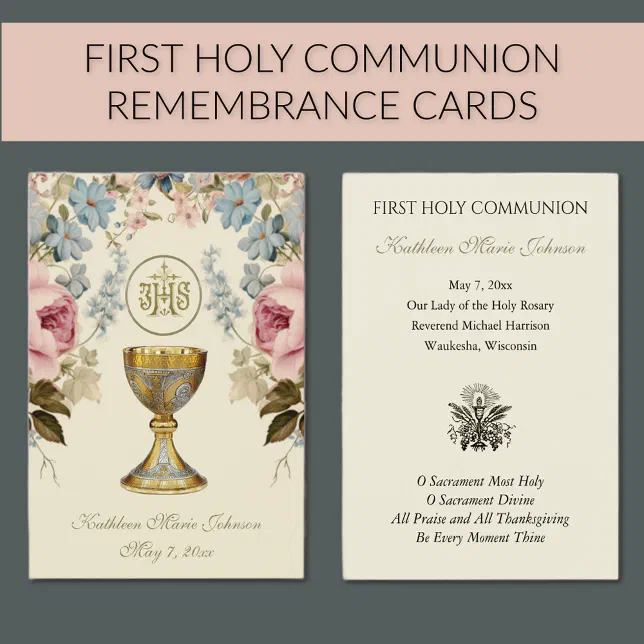 Floral First Holy Communion Remembrance Card | Zazzle