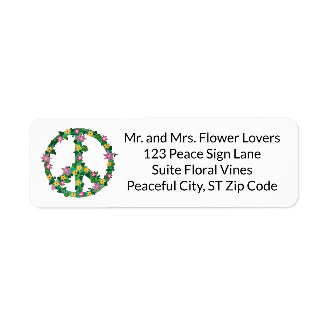 Floral Flowers Peace Sign Address Labels | Zazzle