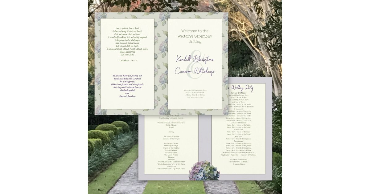 Floral Folded Church Wedding Program Template | Zazzle