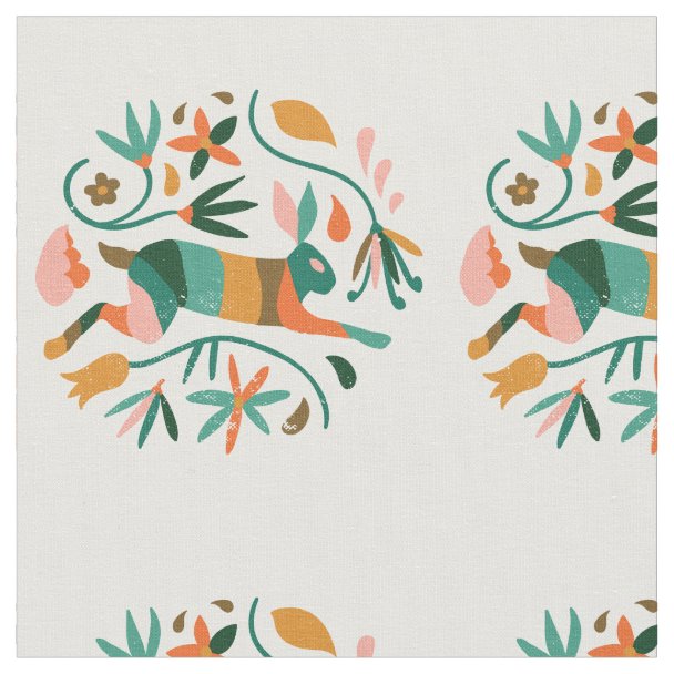 Folk Rabbit Fabric | Zazzle