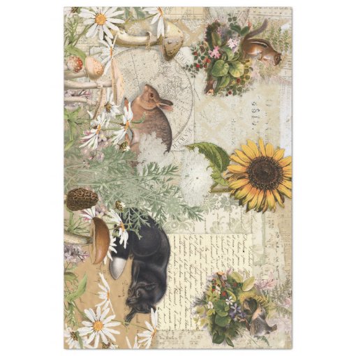 Floral Forest Fox Mushrooms Ephemera Decoupage Tissue Paper | Zazzle