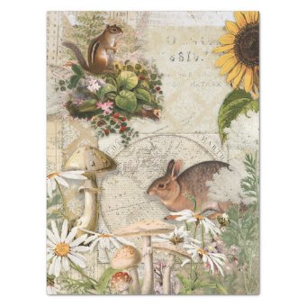 Floral Forest Fox Mushrooms Ephemera Decoupage Tissue Paper | Zazzle