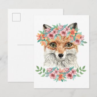 Floral Fox Postcard | Zazzle
