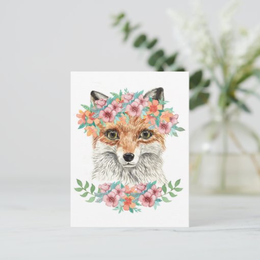 Floral Fox Postcard | Zazzle