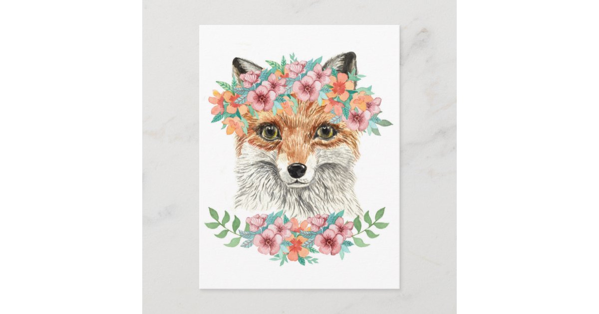 Floral Fox Postcard | Zazzle