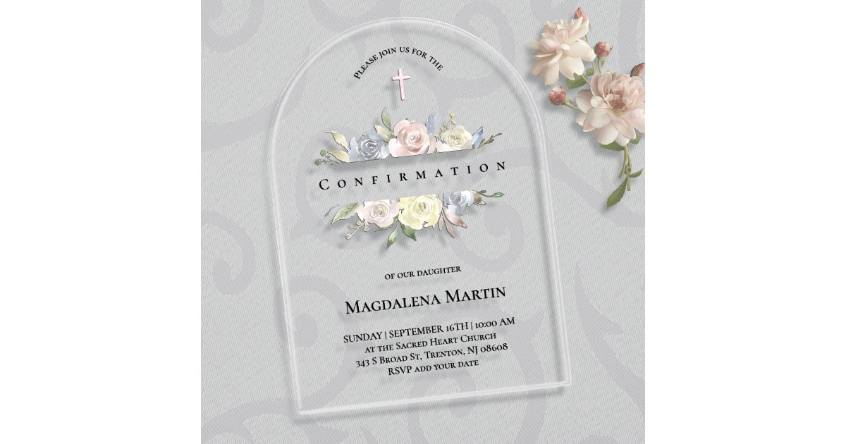 floral frame Confirmation Acrylic Invitations | Zazzle