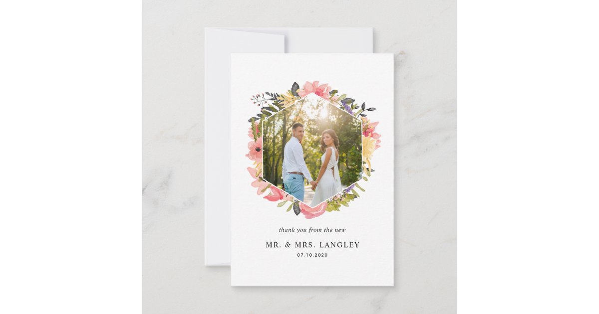 Floral Frame Photo Thank You Card | Zazzle