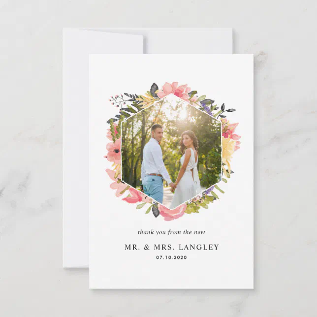 Floral Frame Photo Thank You Card | Zazzle