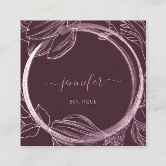 Floral Frame QR Code Logo Berry Marsala Royal Square Business Card | Zazzle