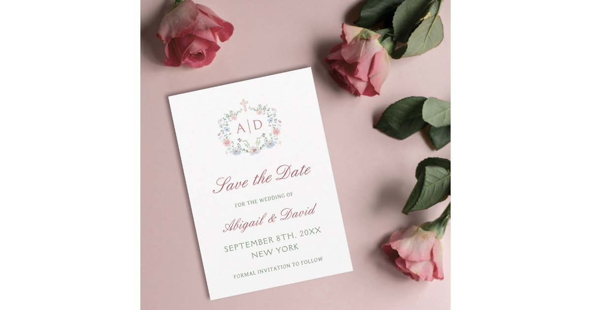 Floral Frame Religious Wedding Save The Date | Zazzle