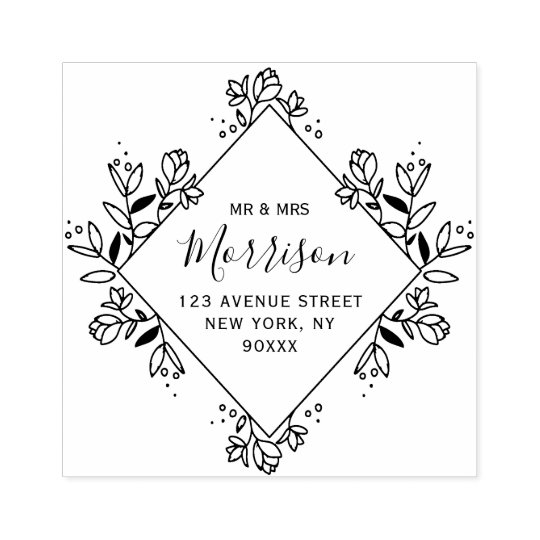 floral frame script address rubber stamp | Zazzle.com