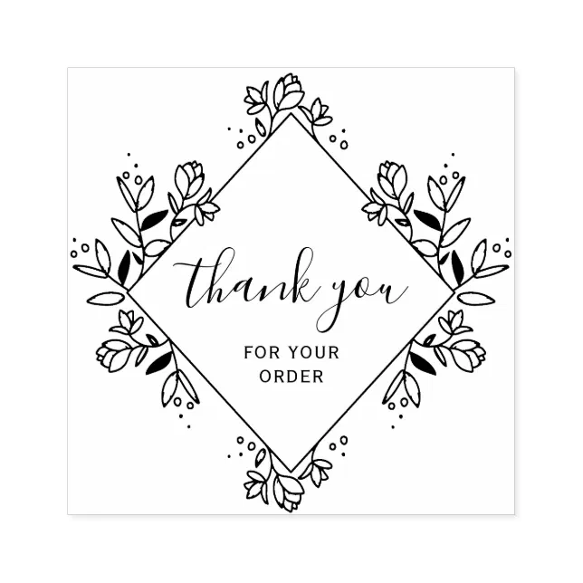 Floral Frame Script Thank You Rubber Stamp Zazzle