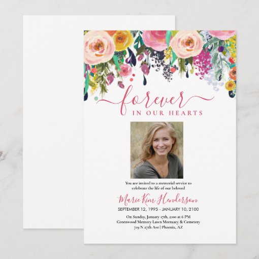 Floral Funeral Memorial Service Photo Invitation | Zazzle