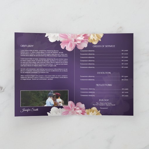 Floral Funeral Program Brochure Template | Zazzle