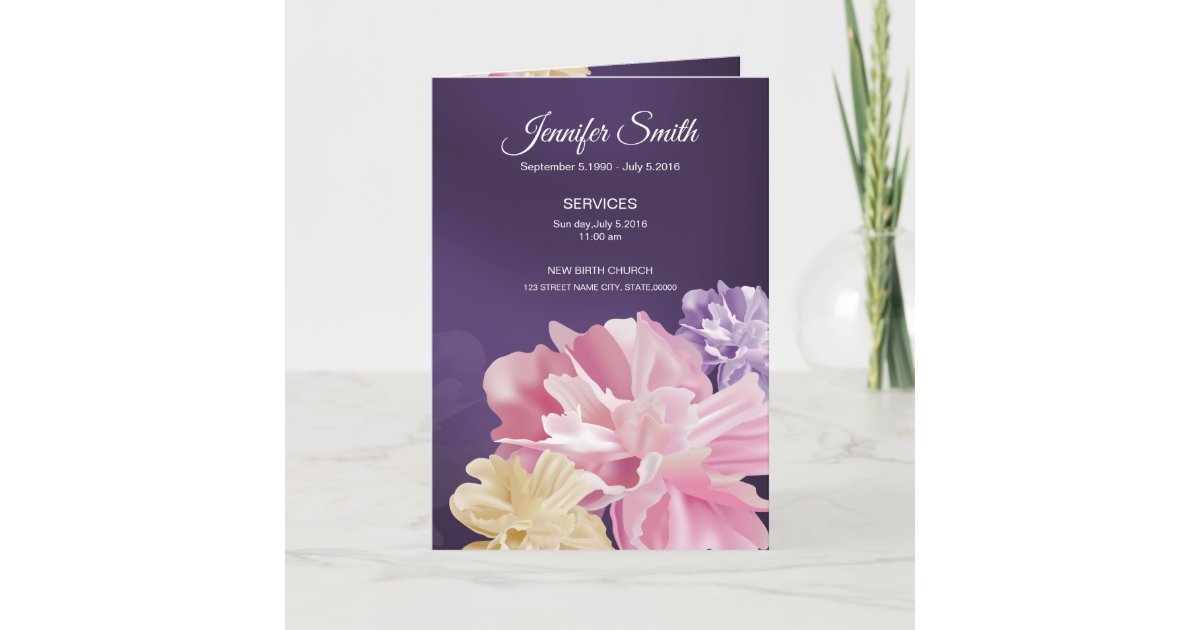 Floral Funeral Program Brochure Template | Zazzle