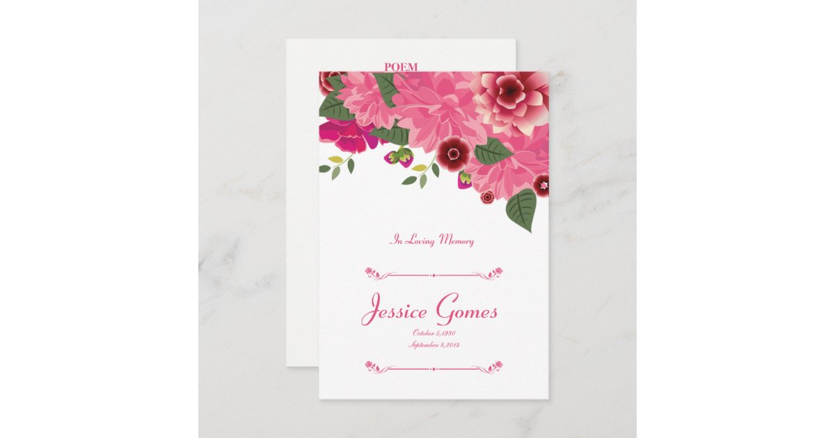 Floral Funeral Program Card Template | Zazzle