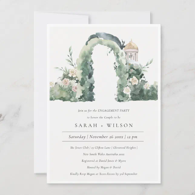 Floral Garden Arch Botanical Engagement Invite | Zazzle