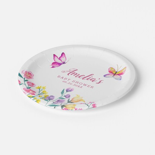Floral Garden Baby Shower Butterfly Theme Paper Plates | Zazzle