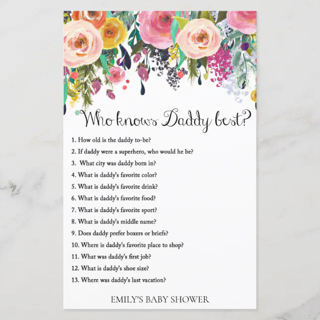 Floral Garden Baby Shower Game PRINTED | Zazzle
