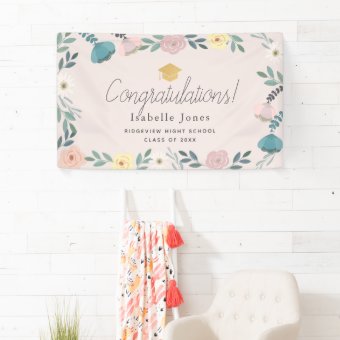 Floral Garden Blush Pink Graduation Banner | Zazzle